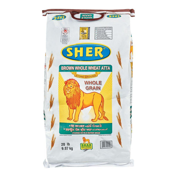 Sher Brown Whole Wheat Atta 20Lb - Indian Grocery Store - Cartly
